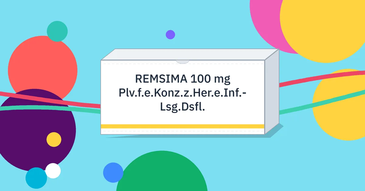 Symbolbild: Packung mit der Aufschrift REMSIMA 100 mg Plv.f.e.Konz.z.Her.e.Inf.-Lsg.Dsfl. (PZN 11133738) – Verfügbarkeit und Bezug in Apotheken in Frankfurt am Main