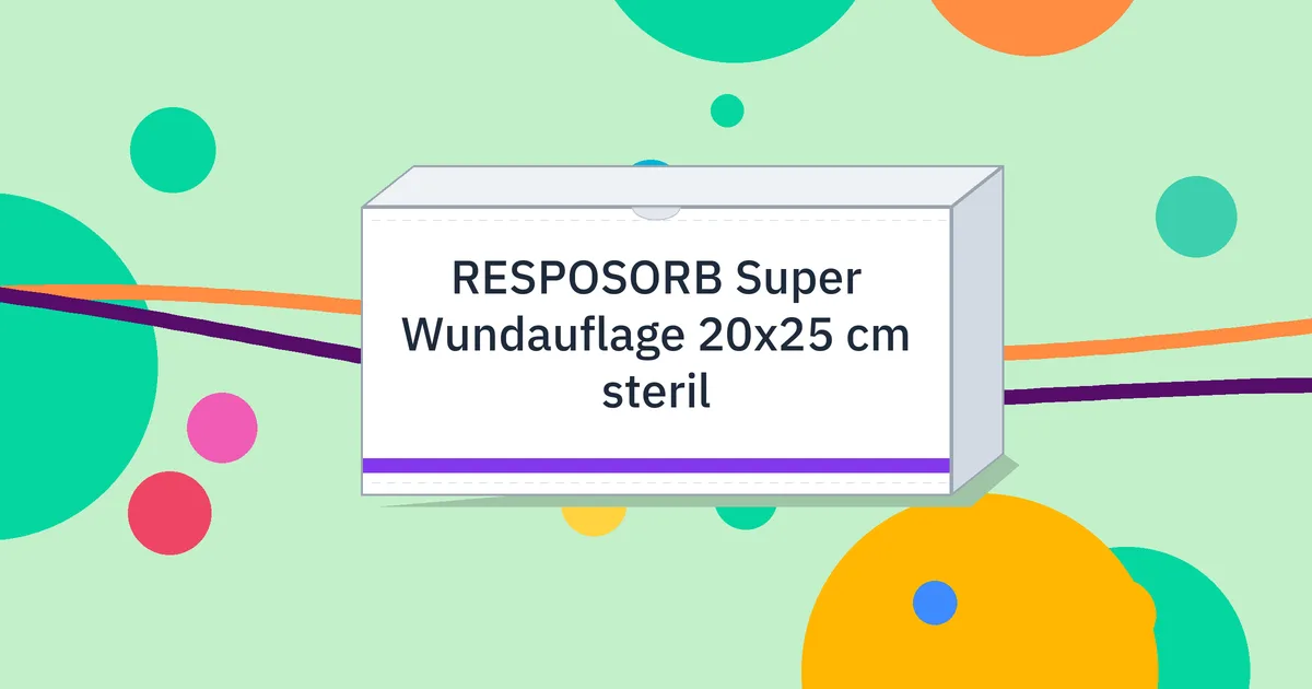 Symbolbild: Packung mit der Aufschrift RESPOSORB Super Wundauflage 20x25 cm steril (PZN 20845395) – Verfügbarkeit und Bezug in Apotheken in Frankfurt am Main