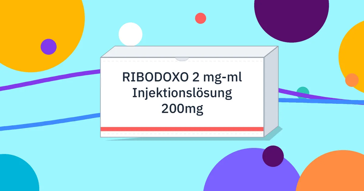 Symbolbild: Packung mit der Aufschrift RIBODOXO 2 mg-ml Injektionslösung 200mg (PZN 17204043) – Verfügbarkeit und Bezug in Apotheken in Frankfurt am Main
