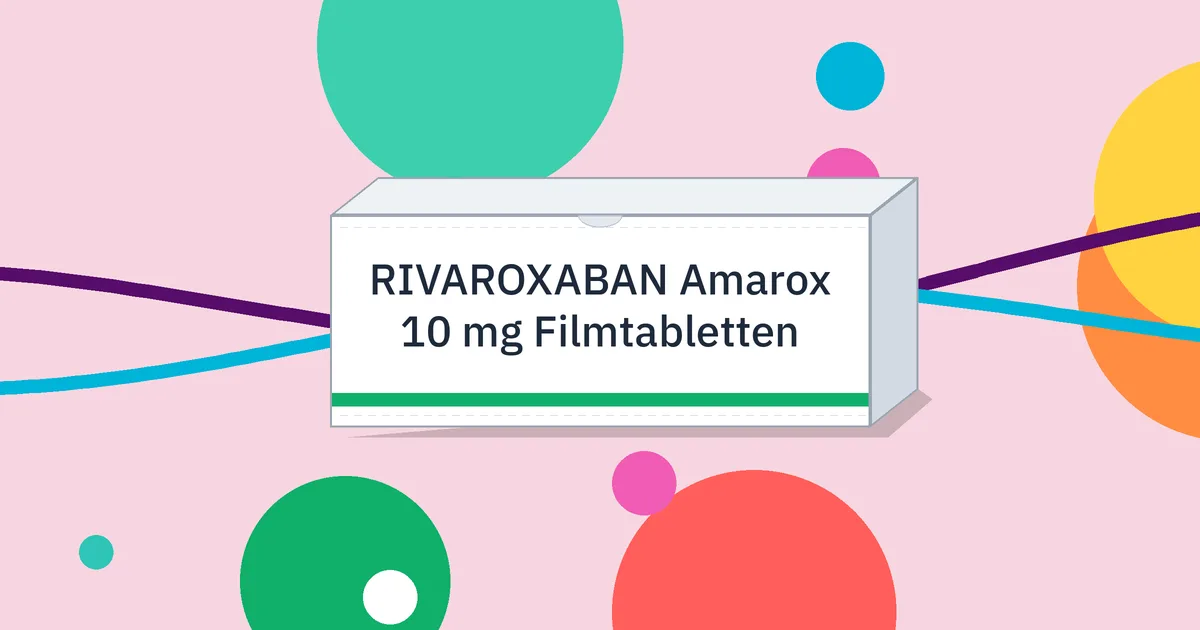 Symbolbild: Packung mit der Aufschrift RIVAROXABAN Amarox 10 mg Filmtabletten (PZN 19148716) – Verfügbarkeit und Bezug in Apotheken in Frankfurt am Main