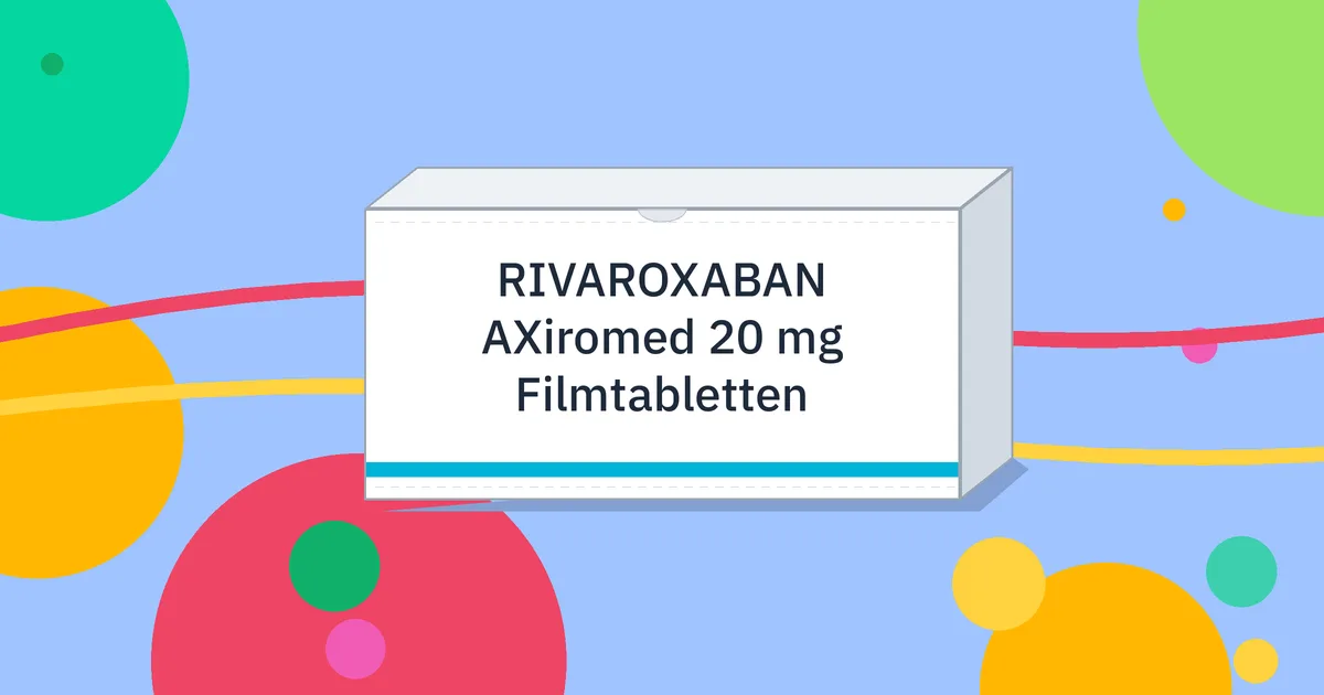 Symbolbild: Packung mit der Aufschrift RIVAROXABAN AXiromed 20 mg Filmtabletten (PZN 20112959) – Verfügbarkeit und Bezug in Apotheken in Frankfurt am Main
