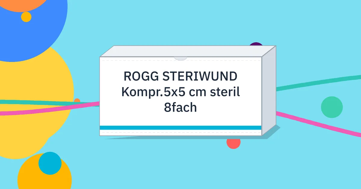 Symbolbild: Packung mit der Aufschrift ROGG STERIWUND Kompr.5x5 cm steril 8fach (PZN 03439179) – Verfügbarkeit und Bezug in Apotheken in Frankfurt am Main