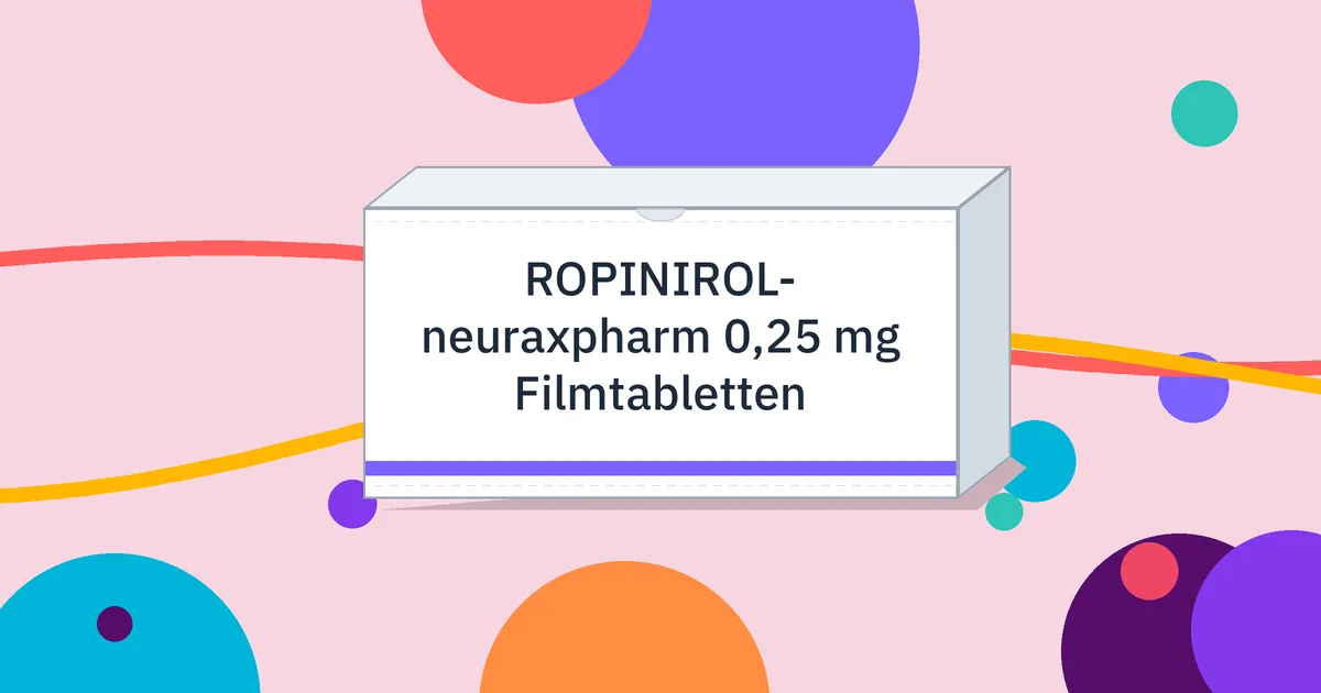 Symbolbild: Packung mit der Aufschrift ROPINIROL-neuraxpharm 0,25 mg Filmtabletten (PZN 00422497) – Verfügbarkeit und Bezug in Apotheken in Frankfurt am Main