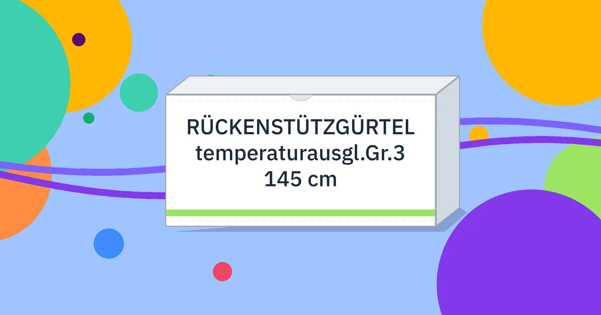 Symbolbild: Packung mit der Aufschrift RÜCKENSTÜTZGÜRTEL temperaturausgl.Gr.3 145 cm (PZN 01174386) – Verfügbarkeit und Bezug in Apotheken in Frankfurt am Main