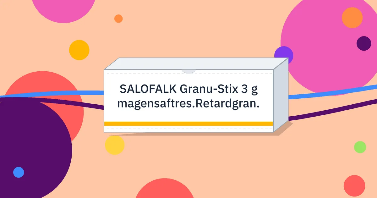 Symbolbild: Packung mit der Aufschrift SALOFALK Granu-Stix 3 g magensaftres.Retardgran. (PZN 09206186) – Verfügbarkeit und Bezug in Apotheken in Frankfurt am Main