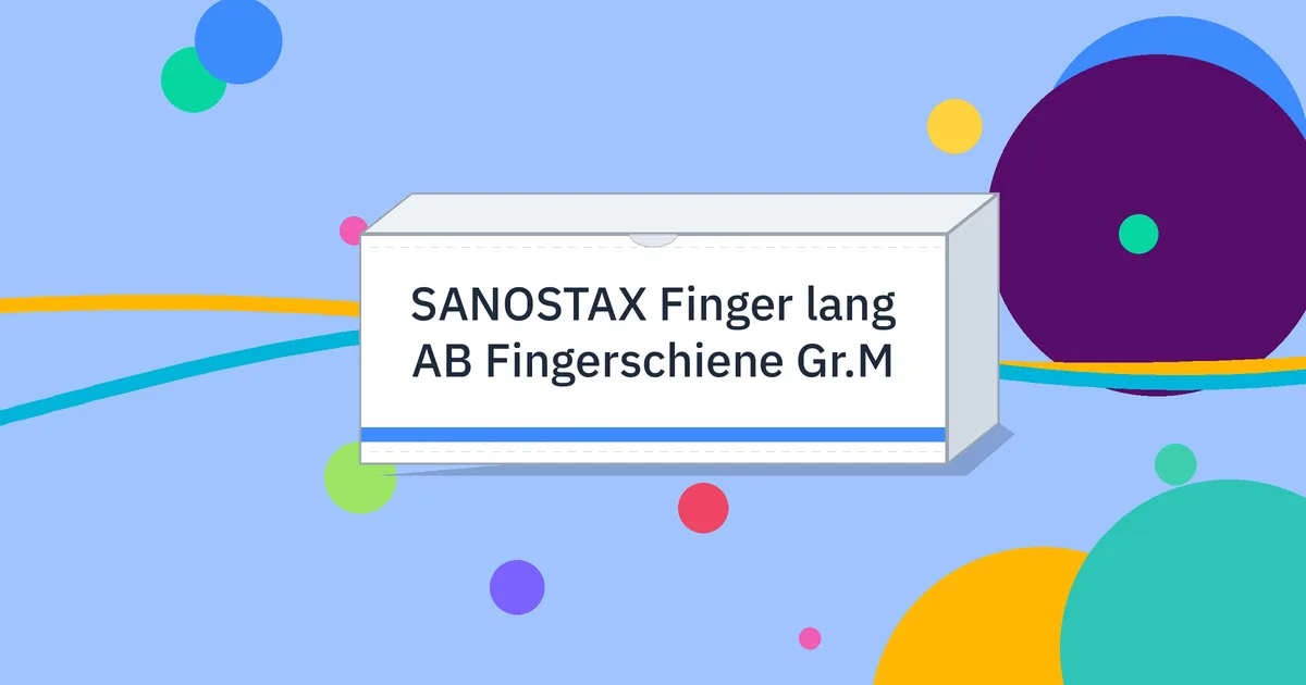 Symbolbild: Packung mit der Aufschrift SANOSTAX Finger lang AB Fingerschiene Gr.M (PZN 10197162) – Verfügbarkeit und Bezug in Apotheken in Frankfurt am Main