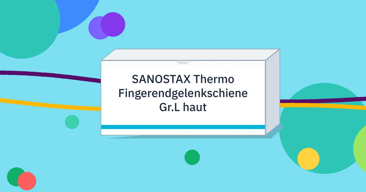Symbolbild: Packung mit der Aufschrift SANOSTAX Thermo Fingerendgelenkschiene Gr.L haut (PZN 11131774) – Verfügbarkeit und Bezug in Apotheken in Frankfurt am Main