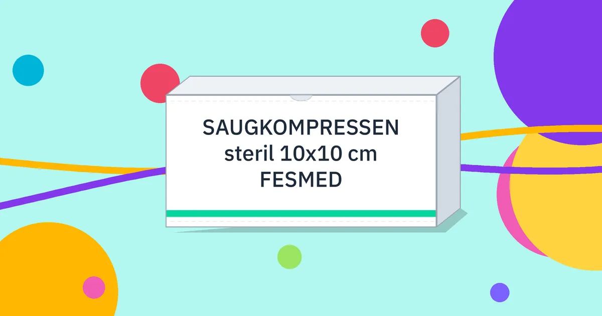 Symbolbild: Packung mit der Aufschrift SAUGKOMPRESSEN steril 10x10 cm FESMED (PZN 20419830) – Verfügbarkeit und Bezug in Apotheken in Frankfurt am Main