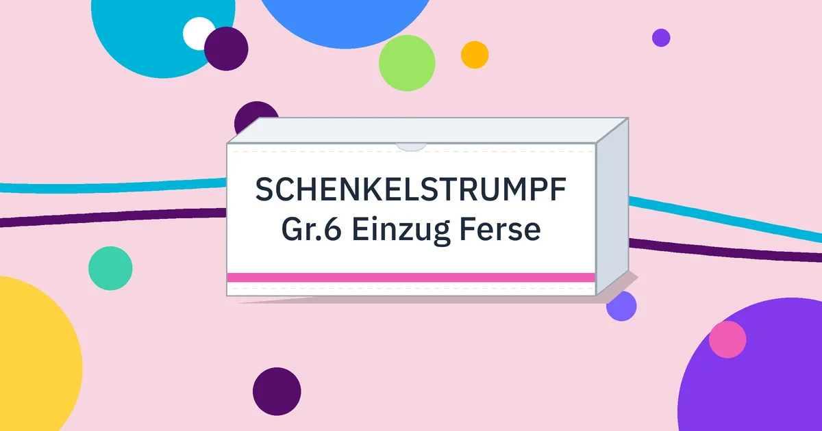 Symbolbild: Packung mit der Aufschrift SCHENKELSTRUMPF Gr.6 Einzug Ferse (PZN 01738877) – Verfügbarkeit und Bezug in Apotheken in Frankfurt am Main