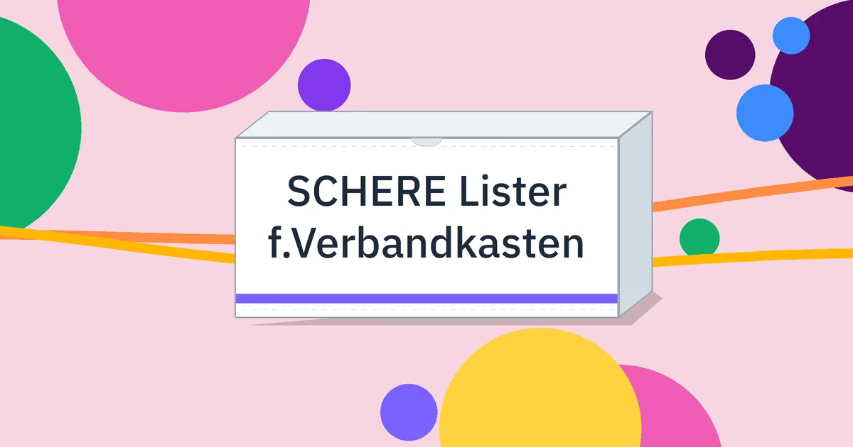 Symbolbild: Packung mit der Aufschrift SCHERE Lister f.Verbandkasten (PZN 04849867) – Verfügbarkeit und Bezug in Apotheken in Frankfurt am Main