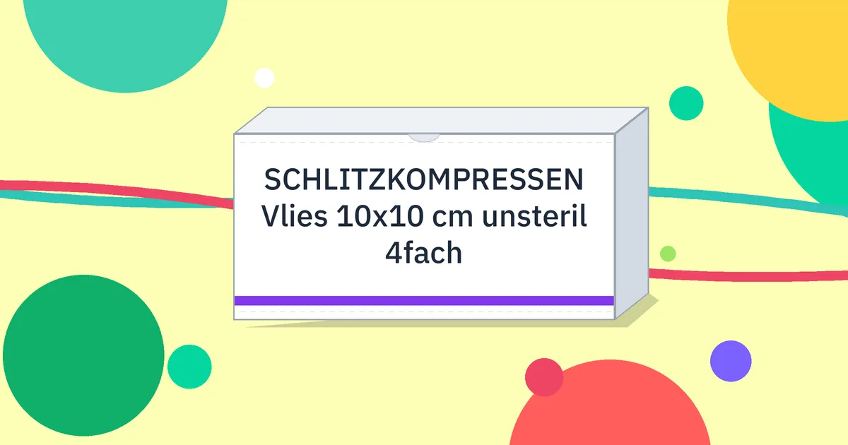 Symbolbild: Packung mit der Aufschrift SCHLITZKOMPRESSEN Vlies 10x10 cm unsteril 4fach (PZN 01330780) – Verfügbarkeit und Bezug in Apotheken in Frankfurt am Main