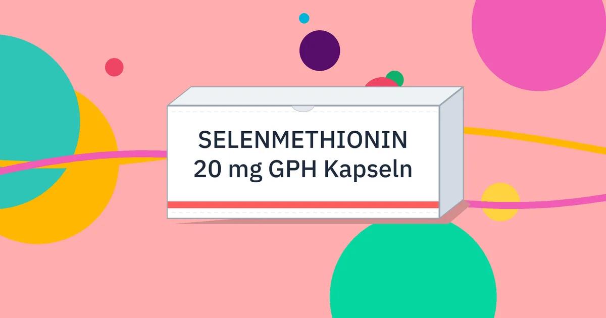 Symbolbild: Packung mit der Aufschrift SELENMETHIONIN 20 mg GPH Kapseln (PZN 20857079) – Verfügbarkeit und Bezug in Apotheken in Frankfurt am Main