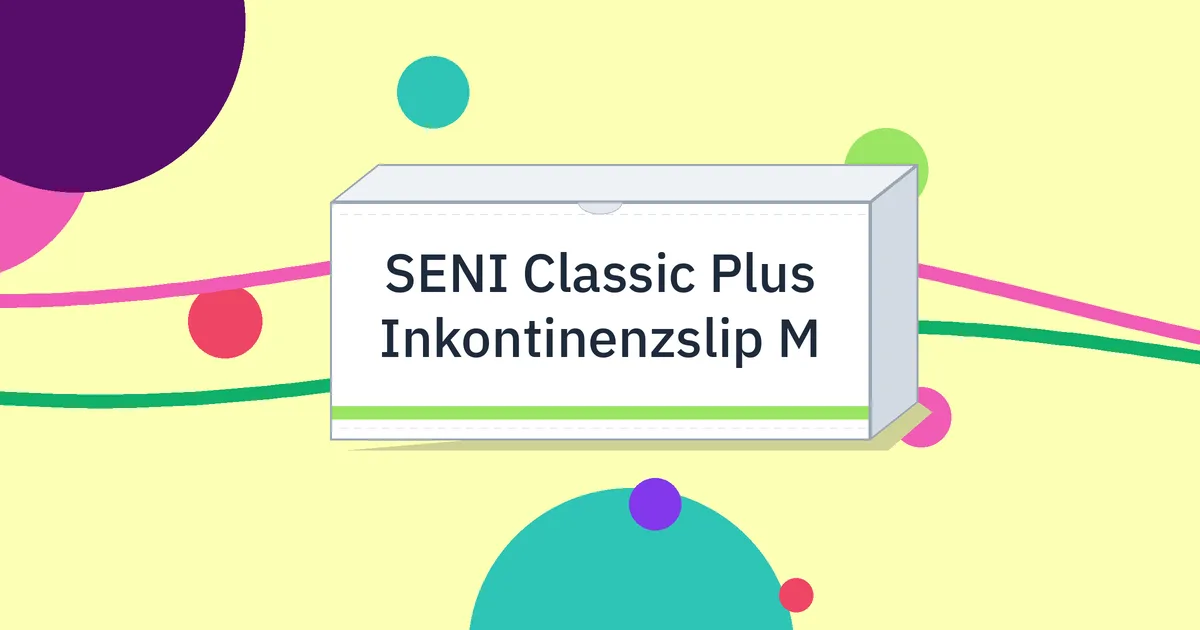 Symbolbild: Packung mit der Aufschrift SENI Classic Plus Inkontinenzslip M (PZN 13334719) – Verfügbarkeit und Bezug in Apotheken in Frankfurt am Main