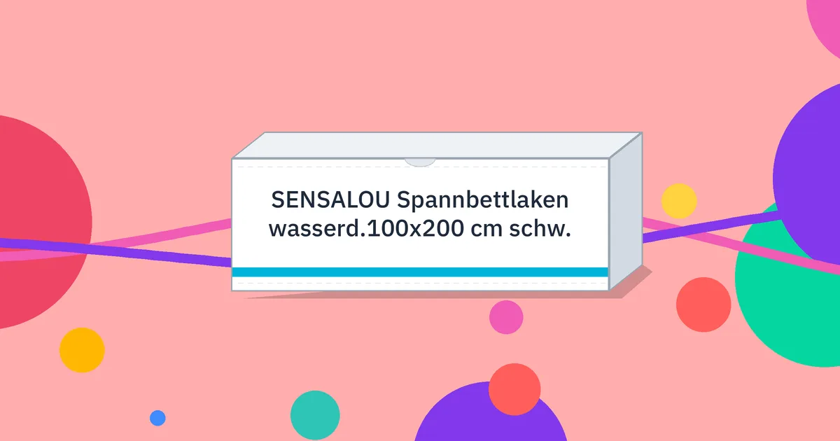 Symbolbild: Packung mit der Aufschrift SENSALOU Spannbettlaken wasserd.100x200 cm schw. (PZN 20738699) – Verfügbarkeit und Bezug in Apotheken in Frankfurt am Main