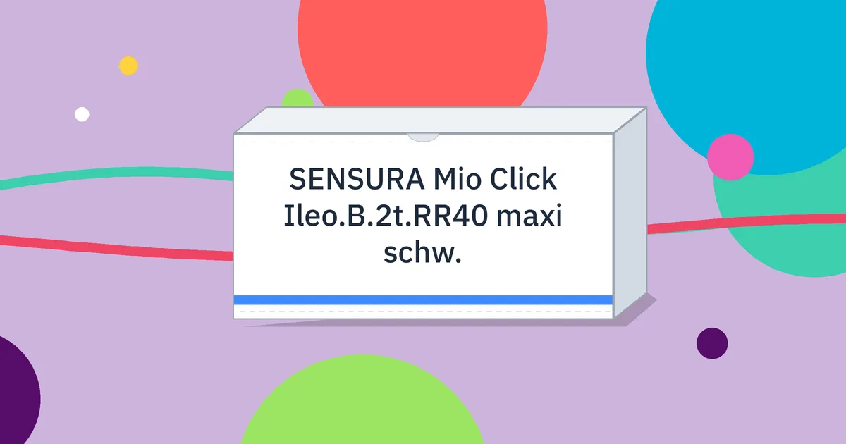Symbolbild: Packung mit der Aufschrift SENSURA Mio Click Ileo.B.2t.RR40 maxi schw. (PZN 20323596) – Verfügbarkeit und Bezug in Apotheken in Frankfurt am Main
