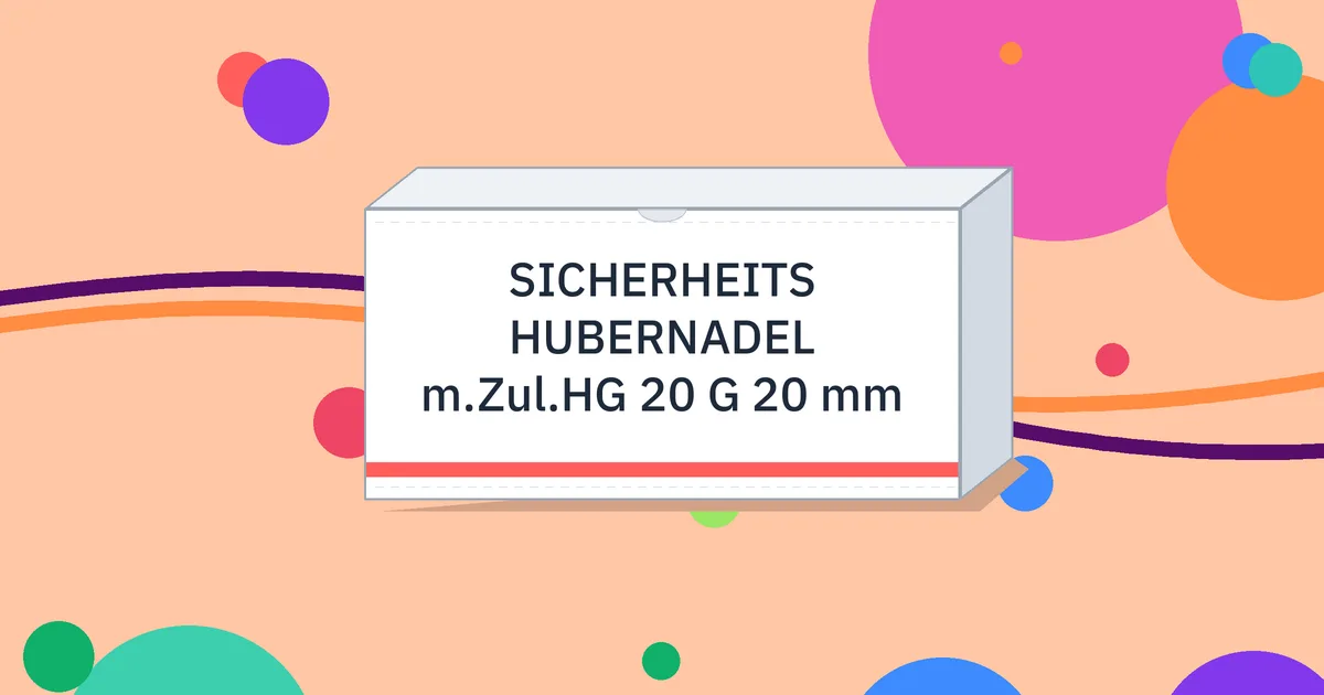 Symbolbild: Packung mit der Aufschrift SICHERHEITS HUBERNADEL m.Zul.HG 20 G 20 mm (PZN 14321920) – Verfügbarkeit und Bezug in Apotheken in Frankfurt am Main