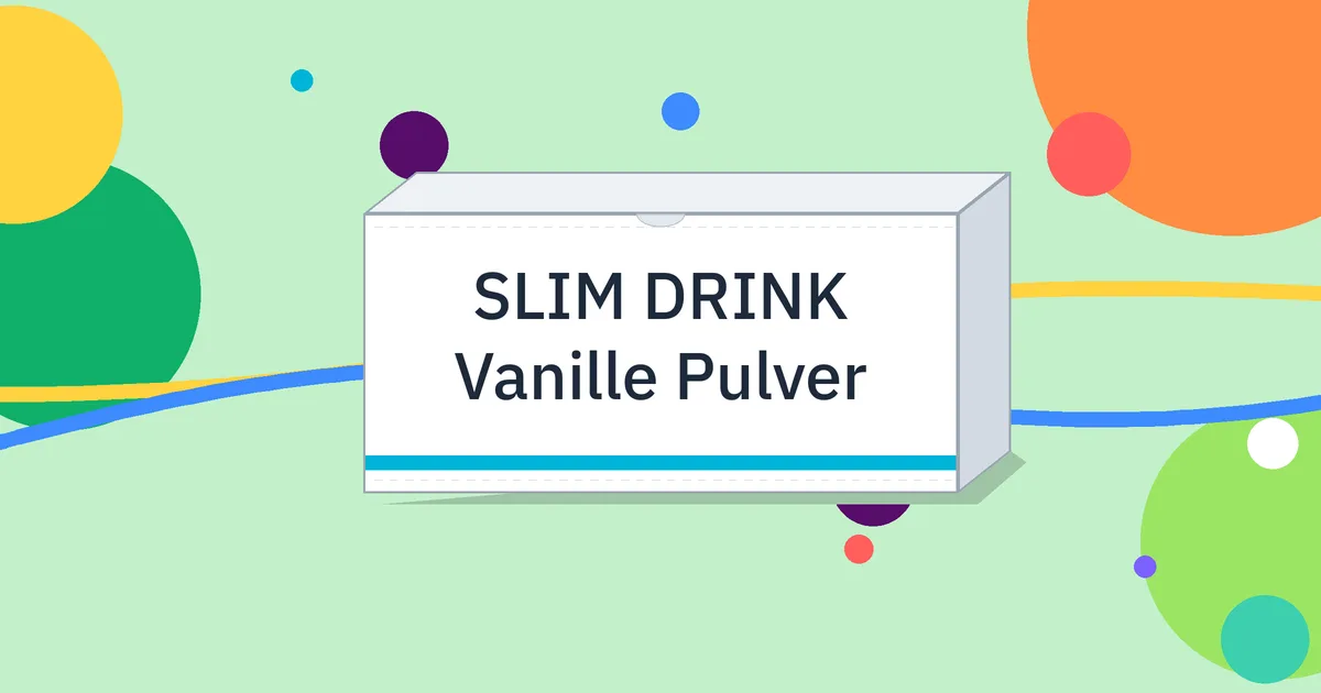 Symbolbild: Packung mit der Aufschrift SLIM DRINK Vanille Pulver (PZN 13983168) – Verfügbarkeit und Bezug in Apotheken in Frankfurt am Main