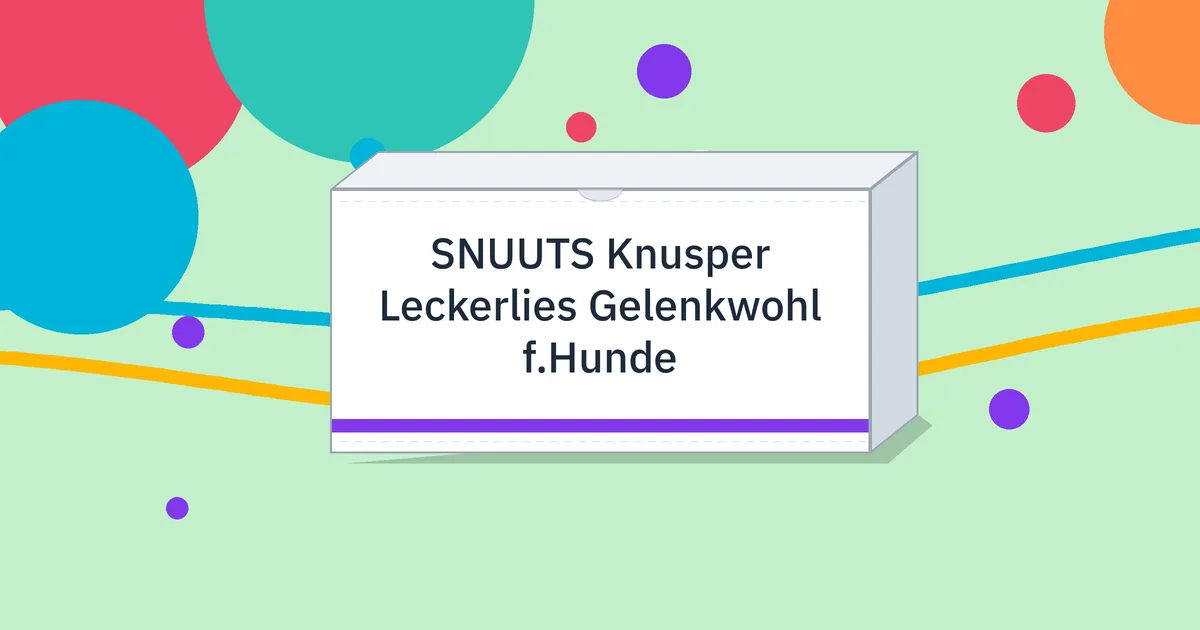 Symbolbild: Packung mit der Aufschrift SNUUTS Knusper Leckerlies Gelenkwohl f.Hunde (PZN 19476076) – Verfügbarkeit und Bezug in Apotheken in Frankfurt am Main