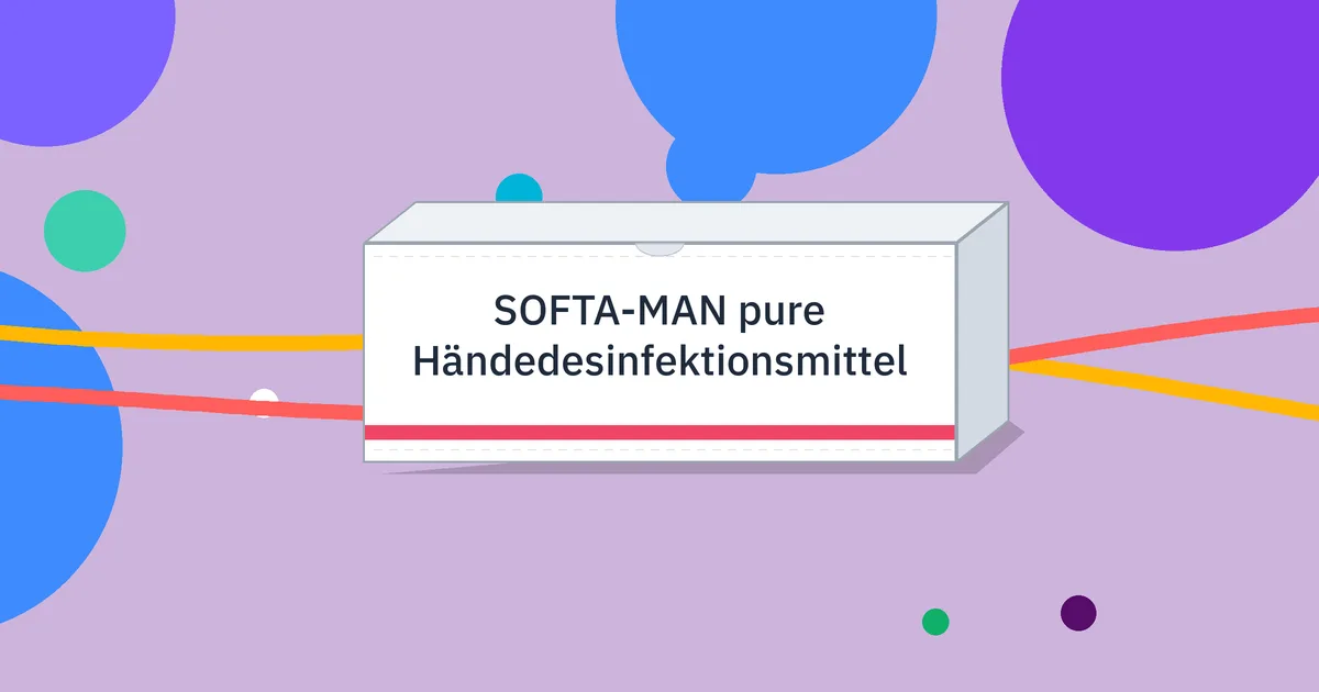 Symbolbild: Packung mit der Aufschrift SOFTA-MAN pure Händedesinfektionsmittel (PZN 01977903) – Verfügbarkeit und Bezug in Apotheken in Frankfurt am Main