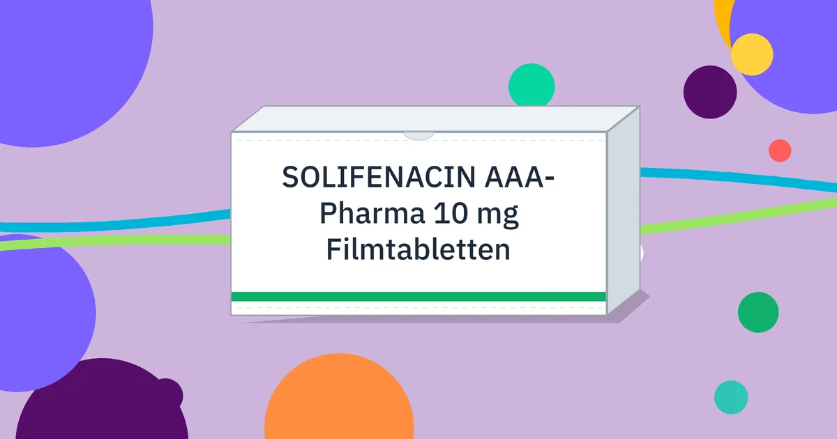 Symbolbild: Packung mit der Aufschrift SOLIFENACIN AAA-Pharma 10 mg Filmtabletten (PZN 16487257) – Verfügbarkeit und Bezug in Apotheken in Frankfurt am Main