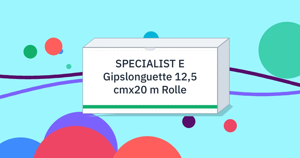 Symbolbild: Packung mit der Aufschrift SPECIALIST E Gipslonguette 12,5 cmx20 m Rolle (PZN 00643181) – Verfügbarkeit und Bezug in Apotheken in Frankfurt am Main