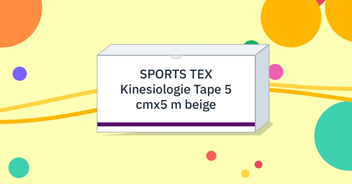 Symbolbild: Packung mit der Aufschrift SPORTS TEX Kinesiologie Tape 5 cmx5 m beige (PZN 06937297) – Verfügbarkeit und Bezug in Apotheken in Frankfurt am Main
