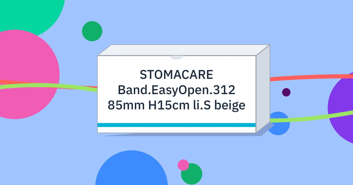 Symbolbild: Packung mit der Aufschrift STOMACARE Band.EasyOpen.312 85mm H15cm li.S beige (PZN 09437833) – Verfügbarkeit und Bezug in Apotheken in Frankfurt am Main