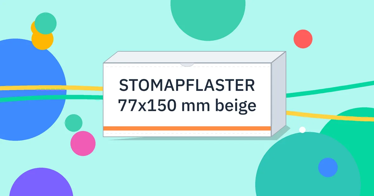 Symbolbild: Packung mit der Aufschrift STOMAPFLASTER 77x150 mm beige (PZN 16034604) – Verfügbarkeit und Bezug in Apotheken in Frankfurt am Main
