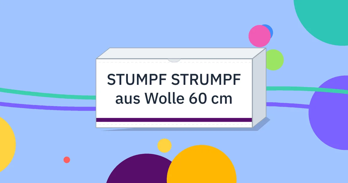 Symbolbild: Packung mit der Aufschrift STUMPF STRUMPF aus Wolle 60 cm (PZN 04865292) – Verfügbarkeit und Bezug in Apotheken in Frankfurt am Main