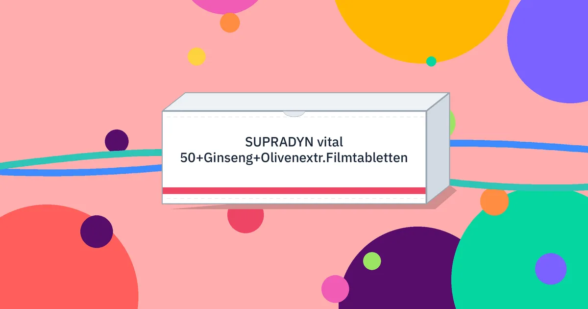 Symbolbild: Packung mit der Aufschrift SUPRADYN vital 50+Ginseng+Olivenextr.Filmtabletten (PZN 16571880) – Verfügbarkeit und Bezug in Apotheken in Frankfurt am Main