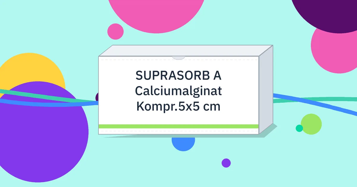 Symbolbild: Packung mit der Aufschrift SUPRASORB A Calciumalginat Kompr.5x5 cm (PZN 16165200) – Verfügbarkeit und Bezug in Apotheken in Frankfurt am Main