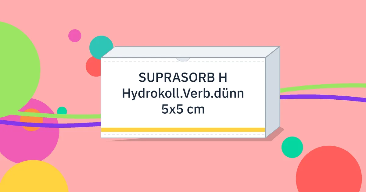 Symbolbild: Packung mit der Aufschrift SUPRASORB H Hydrokoll.Verb.dünn 5x5 cm (PZN 18658852) – Verfügbarkeit und Bezug in Apotheken in Frankfurt am Main