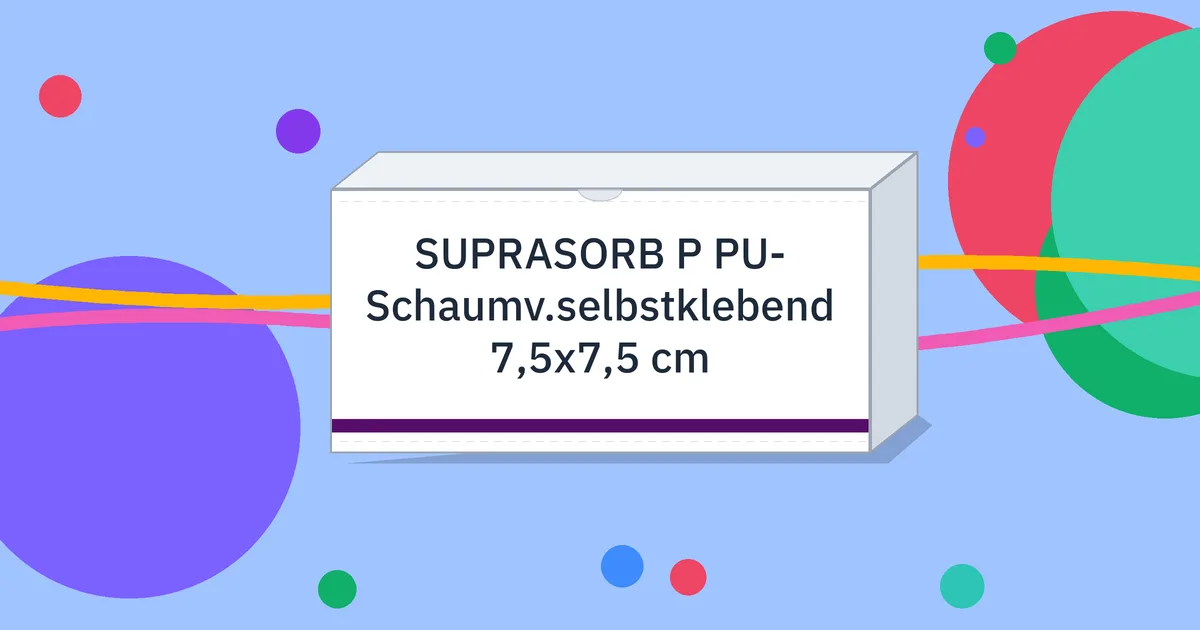 Symbolbild: Packung mit der Aufschrift SUPRASORB P PU-Schaumv.selbstklebend 7,5x7,5 cm (PZN 13510547) – Verfügbarkeit und Bezug in Apotheken in Frankfurt am Main