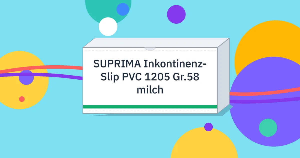 Symbolbild: Packung mit der Aufschrift SUPRIMA Inkontinenz-Slip PVC 1205 Gr.58 milch (PZN 03921858) – Verfügbarkeit und Bezug in Apotheken in Frankfurt am Main