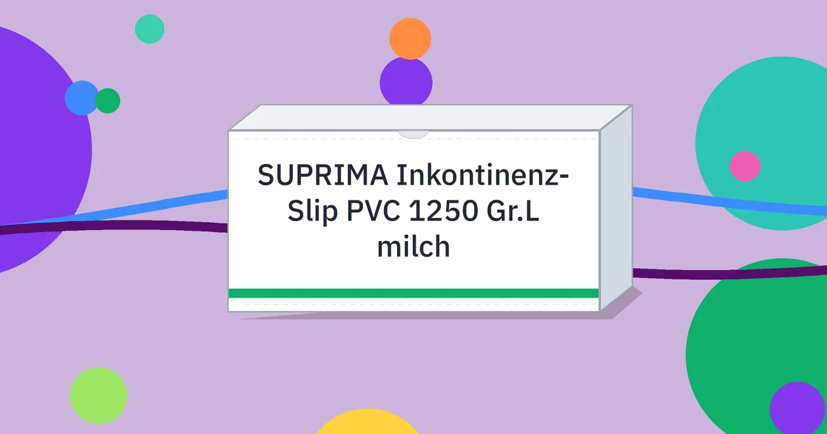 Symbolbild: Packung mit der Aufschrift SUPRIMA Inkontinenz-Slip PVC 1250 Gr.L milch (PZN 03923478) – Verfügbarkeit und Bezug in Apotheken in Frankfurt am Main