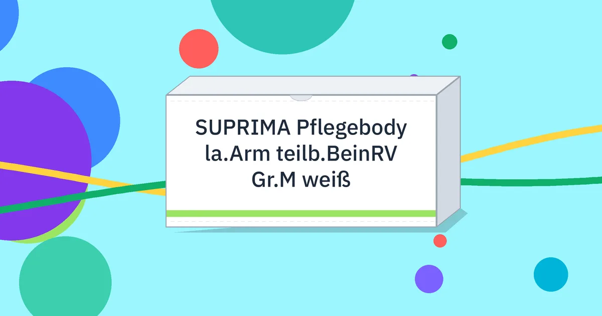 Symbolbild: Packung mit der Aufschrift SUPRIMA Pflegebody la.Arm teilb.BeinRV Gr.M weiß (PZN 09785540) – Verfügbarkeit und Bezug in Apotheken in Frankfurt am Main