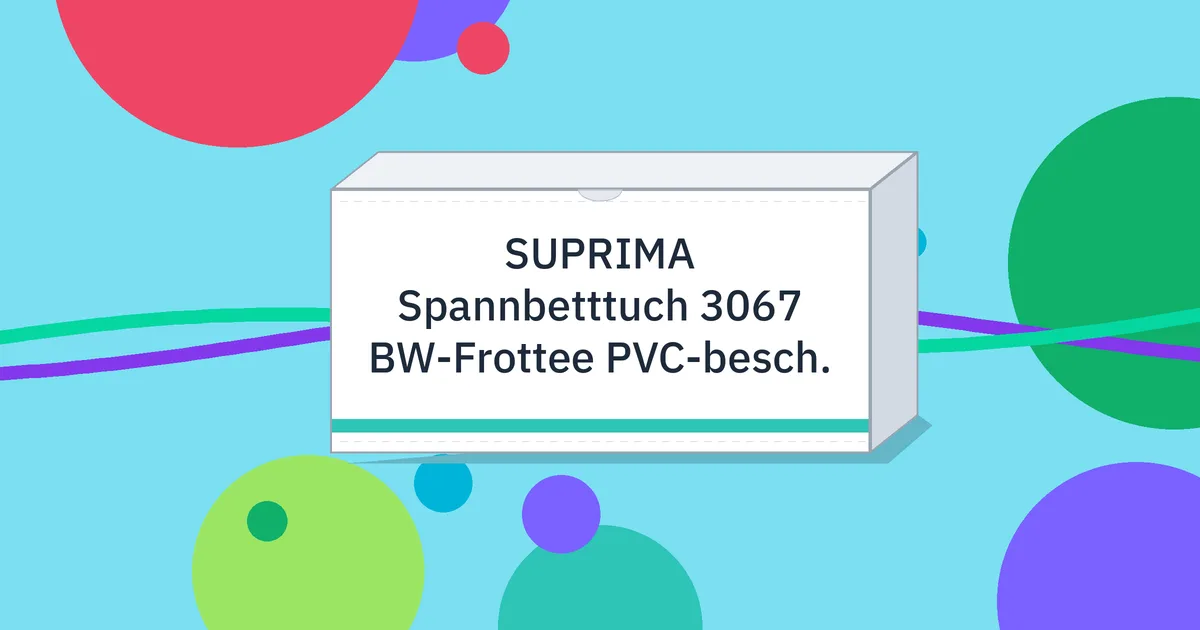 Symbolbild: Packung mit der Aufschrift SUPRIMA Spannbetttuch 3067 BW-Frottee PVC-besch. (PZN 08693333) – Verfügbarkeit und Bezug in Apotheken in Frankfurt am Main