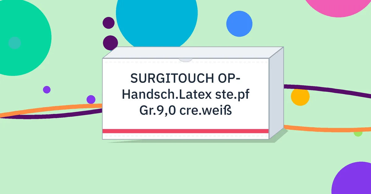 Symbolbild: Packung mit der Aufschrift SURGITOUCH OP-Handsch.Latex ste.pf Gr.9,0 cre.weiß (PZN 19155828) – Verfügbarkeit und Bezug in Apotheken in Frankfurt am Main