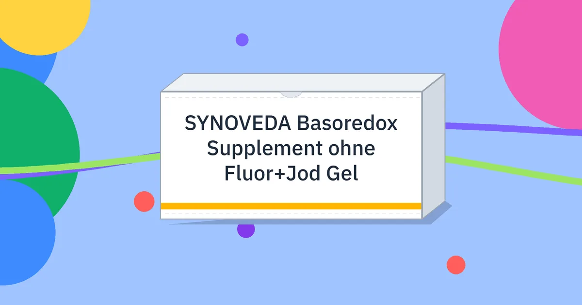 Symbolbild: Packung mit der Aufschrift SYNOVEDA Basoredox Supplement ohne Fluor+Jod Gel (PZN 01494406) – Verfügbarkeit und Bezug in Apotheken in Frankfurt am Main