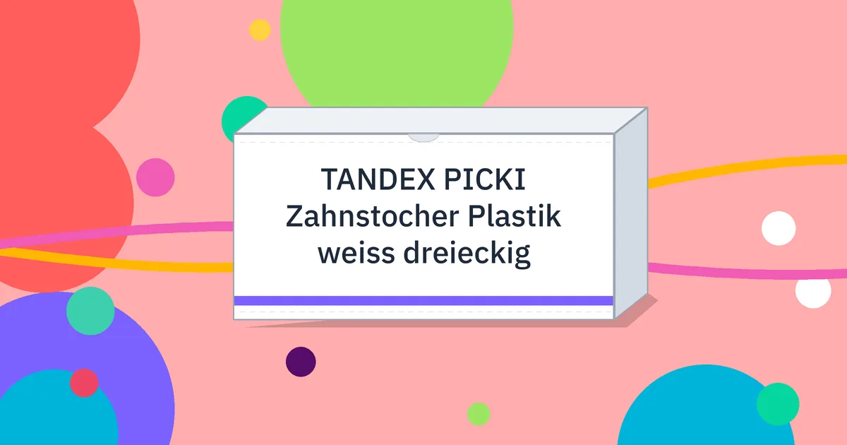 Symbolbild: Packung mit der Aufschrift TANDEX PICKI Zahnstocher Plastik weiss dreieckig (PZN 16855620) – Verfügbarkeit und Bezug in Apotheken in Frankfurt am Main