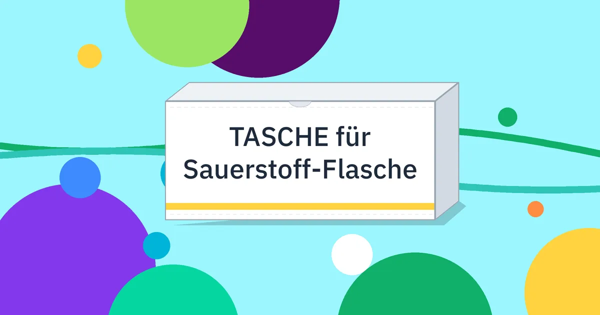 Symbolbild: Packung mit der Aufschrift TASCHE für Sauerstoff-Flasche (PZN 09609145) – Verfügbarkeit und Bezug in Apotheken in Frankfurt am Main