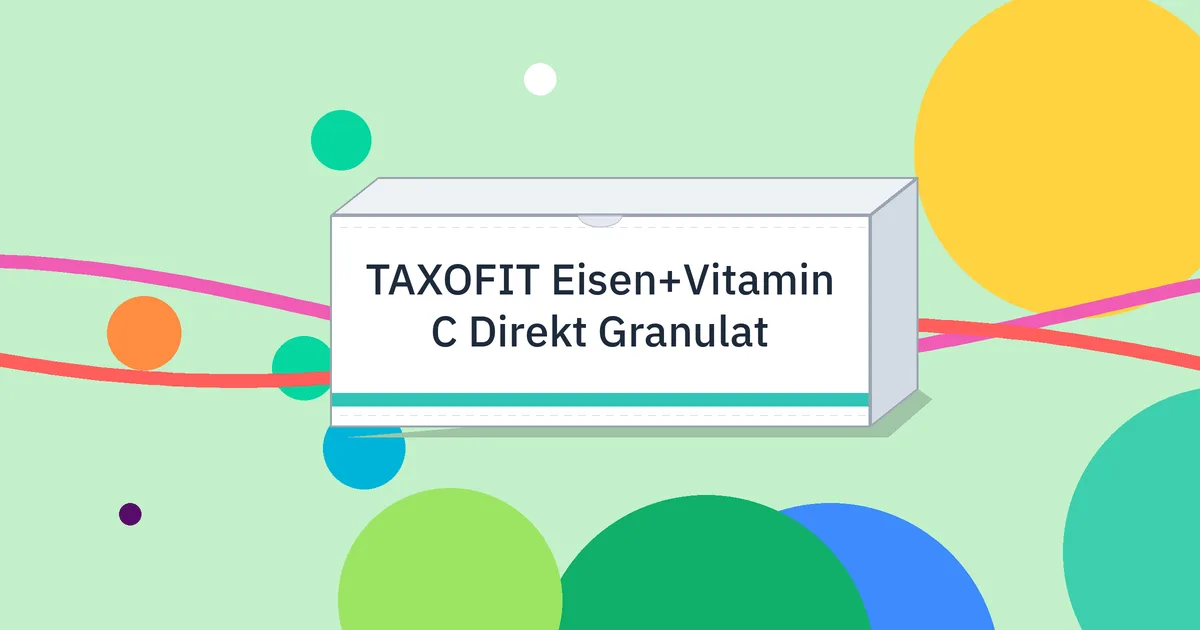 Symbolbild: Packung mit der Aufschrift TAXOFIT Eisen+Vitamin C Direkt Granulat (PZN 19080556) – Verfügbarkeit und Bezug in Apotheken in Frankfurt am Main