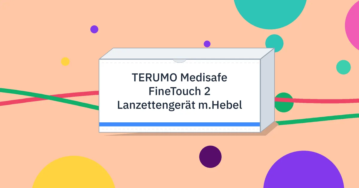 Symbolbild: Packung mit der Aufschrift TERUMO Medisafe FineTouch 2 Lanzettengerät m.Hebel (PZN 11228982) – Verfügbarkeit und Bezug in Apotheken in Frankfurt am Main