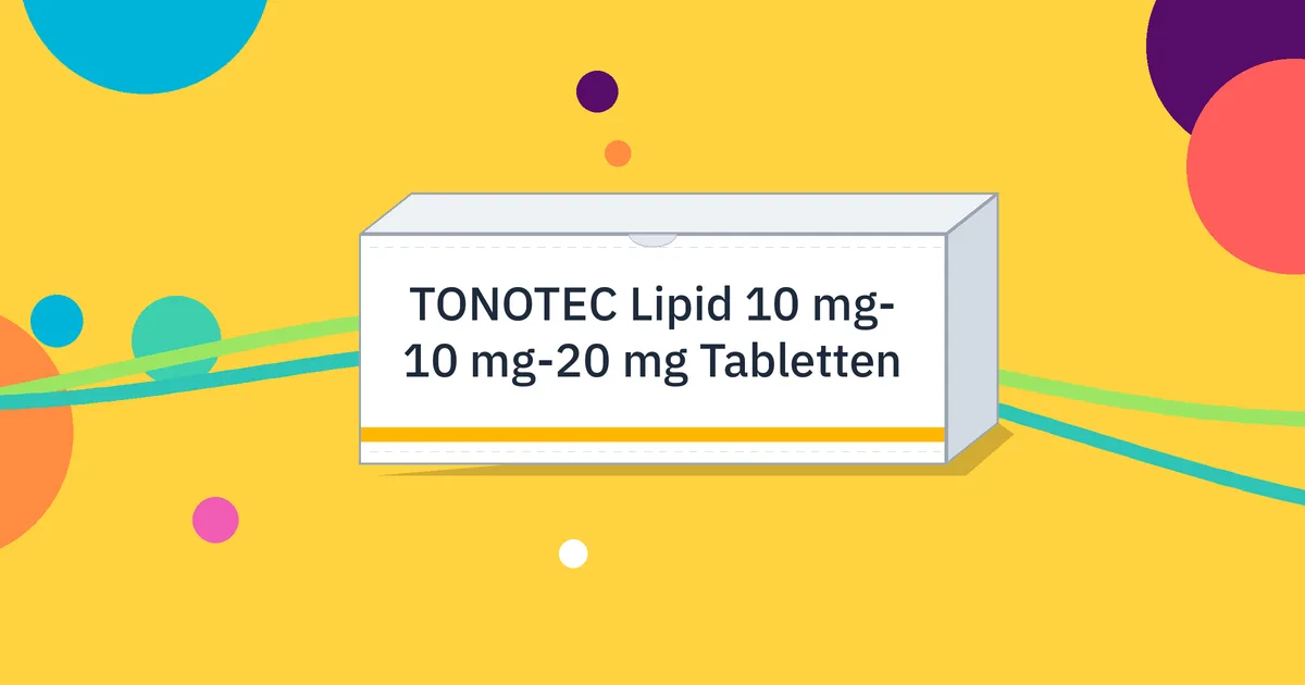 Symbolbild: Packung mit der Aufschrift TONOTEC Lipid 10 mg-10 mg-20 mg Tabletten (PZN 16926716) – Verfügbarkeit und Bezug in Apotheken in Frankfurt am Main