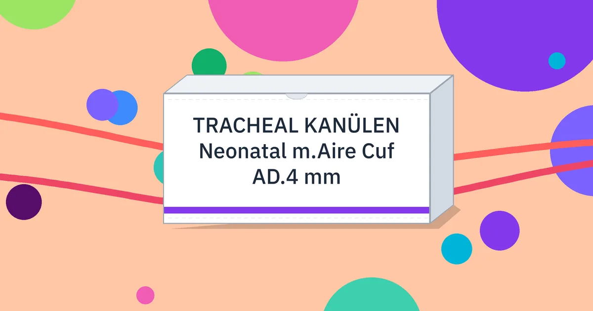 Symbolbild: Packung mit der Aufschrift TRACHEAL KANÜLEN Neonatal m.Aire Cuf AD.4 mm (PZN 09217385) – Verfügbarkeit und Bezug in Apotheken in Frankfurt am Main