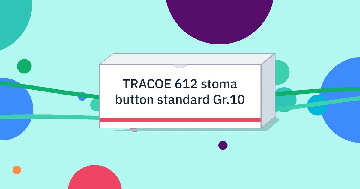 Symbolbild: Packung mit der Aufschrift TRACOE 612 stoma button standard Gr.10 (PZN 02723582) – Verfügbarkeit und Bezug in Apotheken in Frankfurt am Main