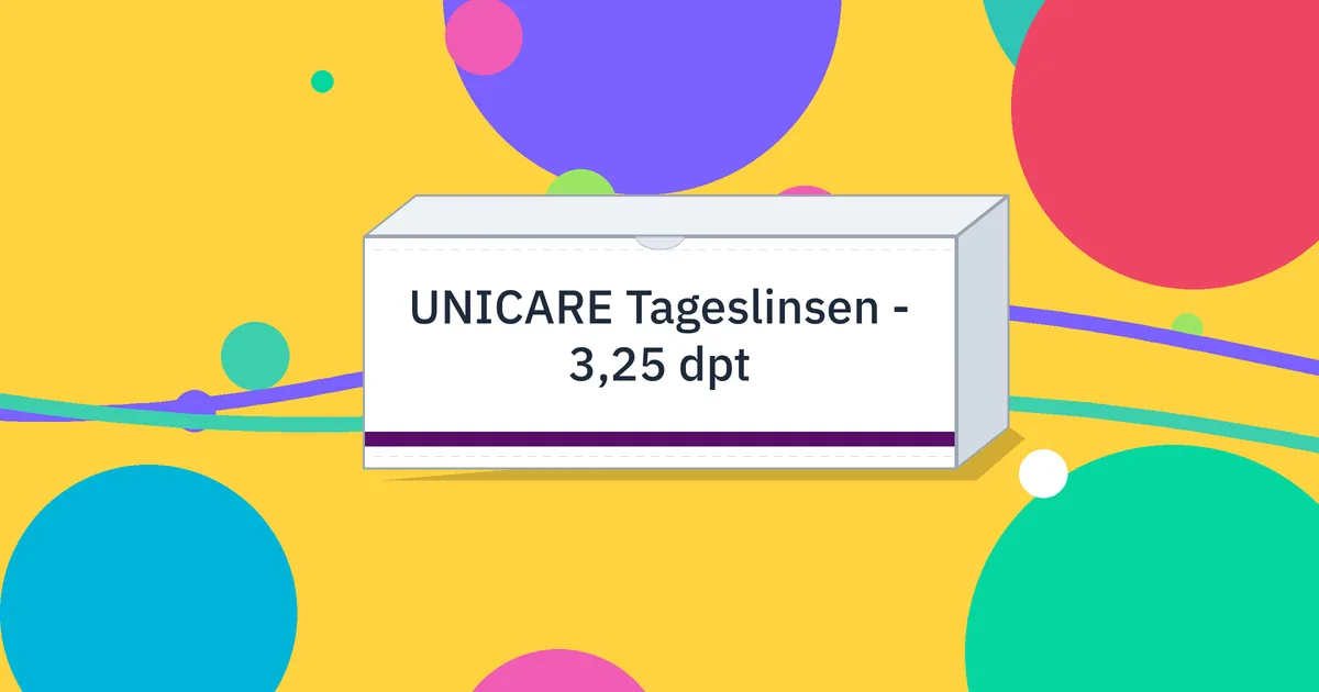 Symbolbild: Packung mit der Aufschrift UNICARE Tageslinsen -3,25 dpt (PZN 14185747) – Verfügbarkeit und Bezug in Apotheken in Frankfurt am Main