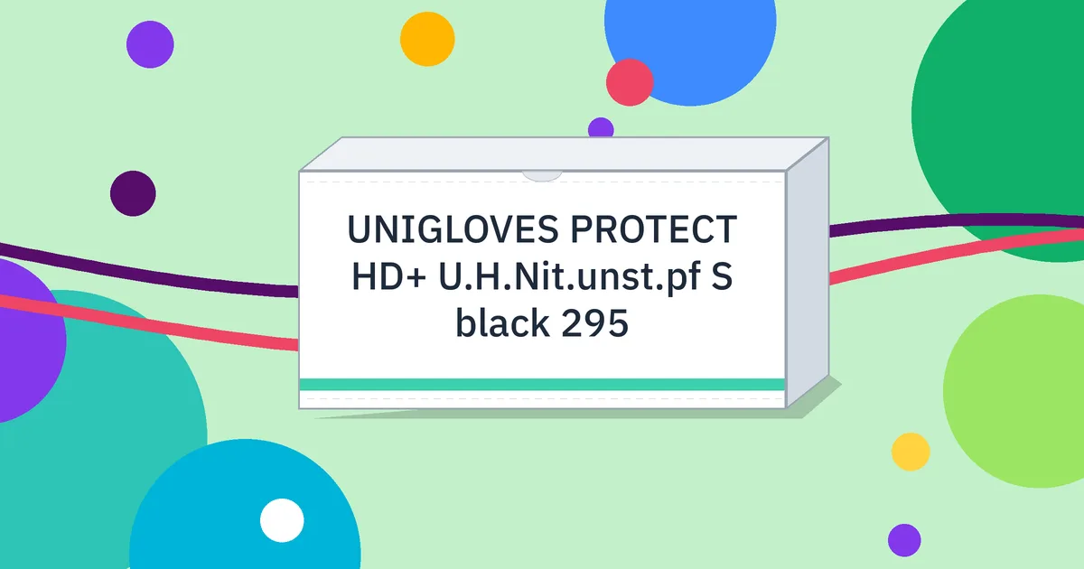 Symbolbild: Packung mit der Aufschrift UNIGLOVES PROTECT HD+ U.H.Nit.unst.pf S black 295 (PZN 20188916) – Verfügbarkeit und Bezug in Apotheken in Frankfurt am Main