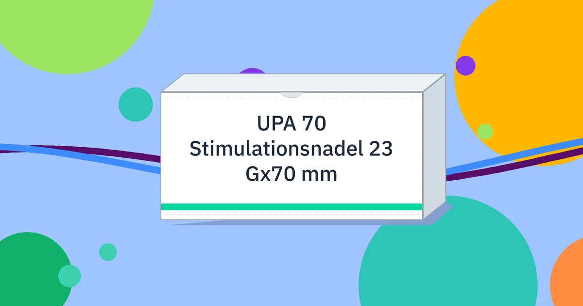 Symbolbild: Packung mit der Aufschrift UPA 70 Stimulationsnadel 23 Gx70 mm (PZN 19439922) – Verfügbarkeit und Bezug in Apotheken in Frankfurt am Main