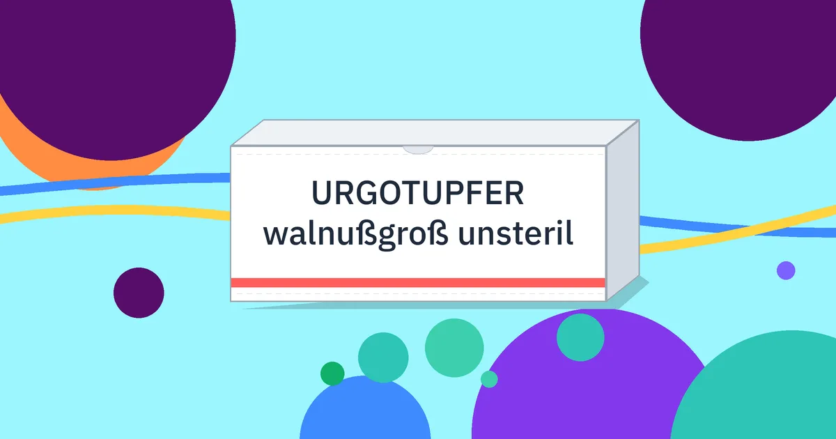 Symbolbild: Packung mit der Aufschrift URGOTUPFER walnußgroß unsteril (PZN 08888568) – Verfügbarkeit und Bezug in Apotheken in Frankfurt am Main
